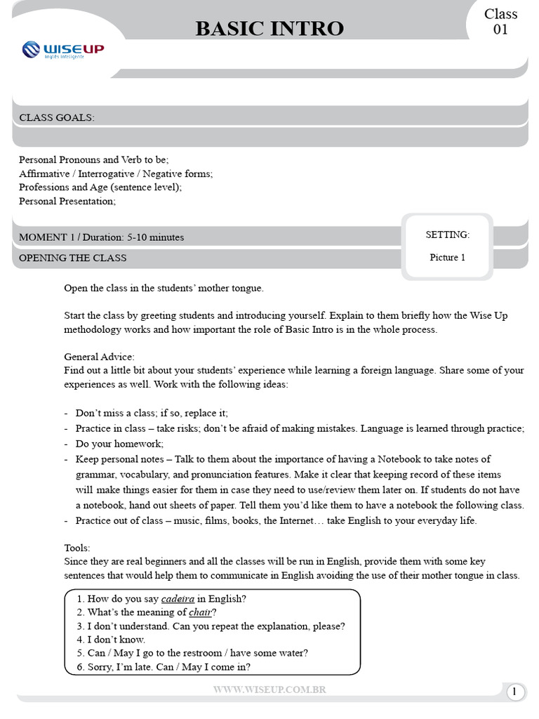 Basic Intro Class I | Download Free PDF | English Language | Question Basic Intro Class I | Download Free PDF | English Language | Question