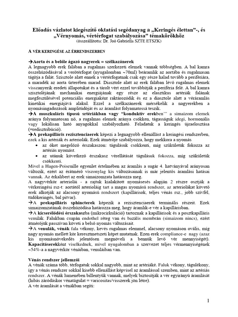Vérkeringés És Vérnyomás Szabályozása_ Oktatási Segédanyag_2020 | PDF Vérkeringés És Vérnyomás Szabályozása_ Oktatási Segédanyag_2020 | PDF
