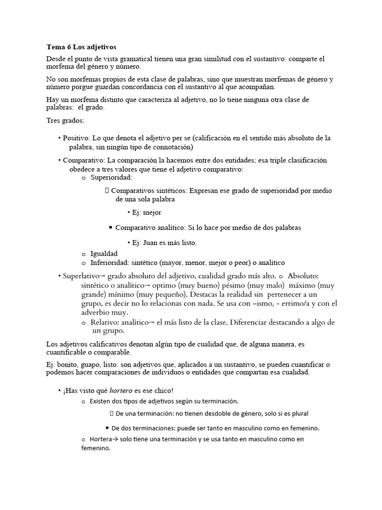 Grados y Tipos de Adjetivos en Español | PDF | Artes del Lenguaje y ...