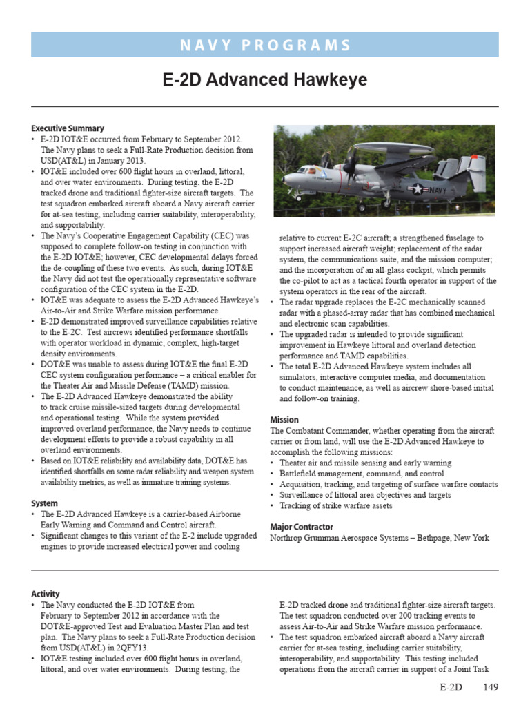 E-2D Advanced Hawkeye | PDF | Military Aviation | Aircraft