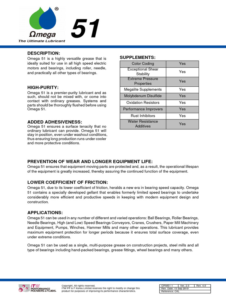 Omega 51 Pim en 20220915 | PDF | Bearing (Mechanical) | Lubricant