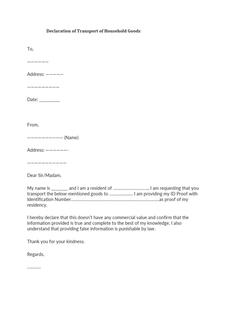 House Shifting Declaration | PDF