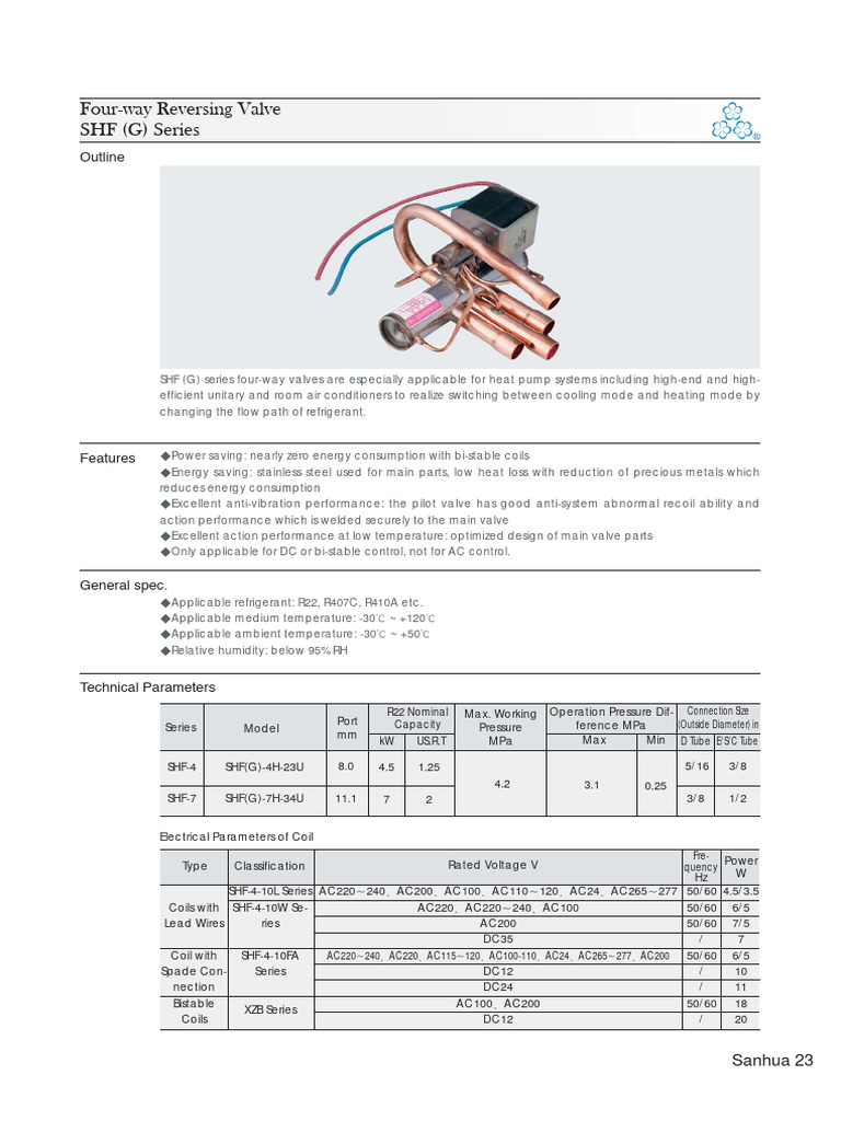 4 Way Reversing Valve Series SHF G Data | PDF | Vacuum Tube | Inductor 4 Way Reversing Valve Series SHF G Data | PDF | Vacuum Tube | Inductor