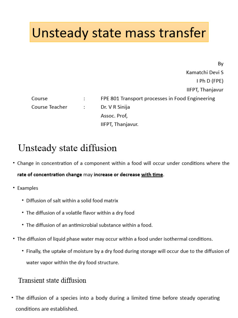 Unsteady State Mass Transfer | PDF | Diffusion | Mass Transfer