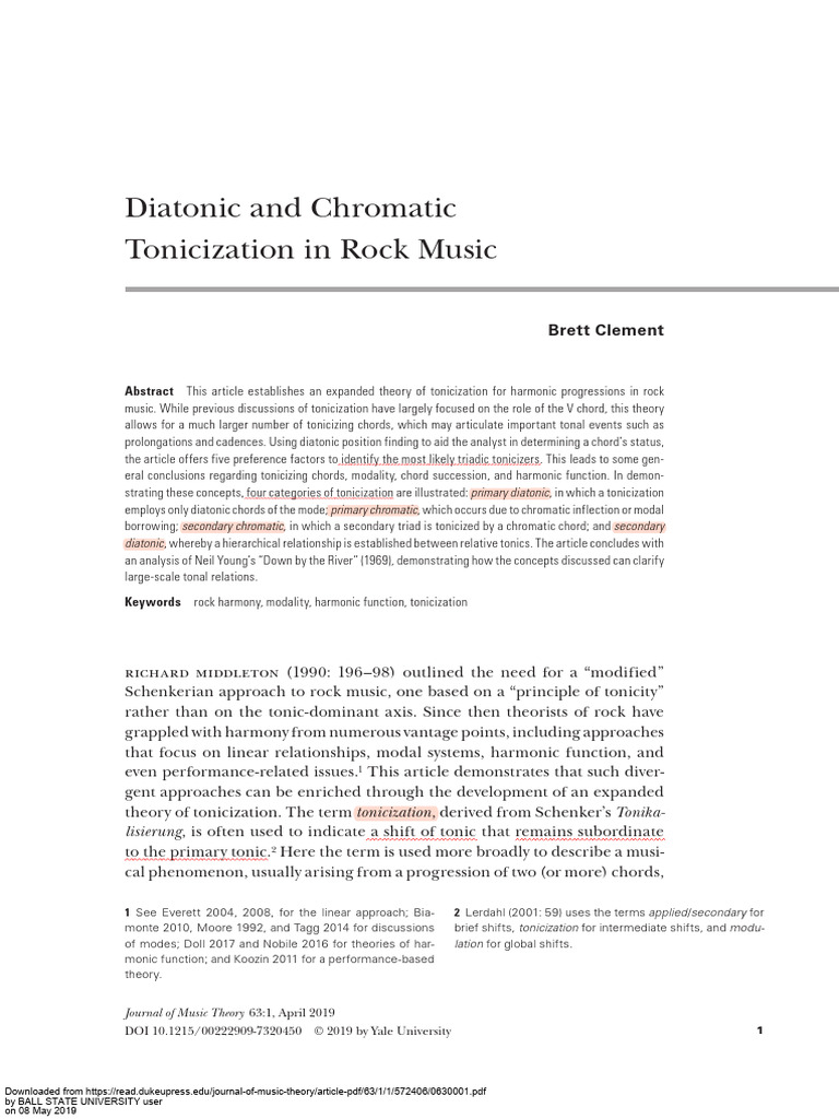 Brett Clement - Diatonic and Chromatic Tonicization in Rock Music | PDF ...