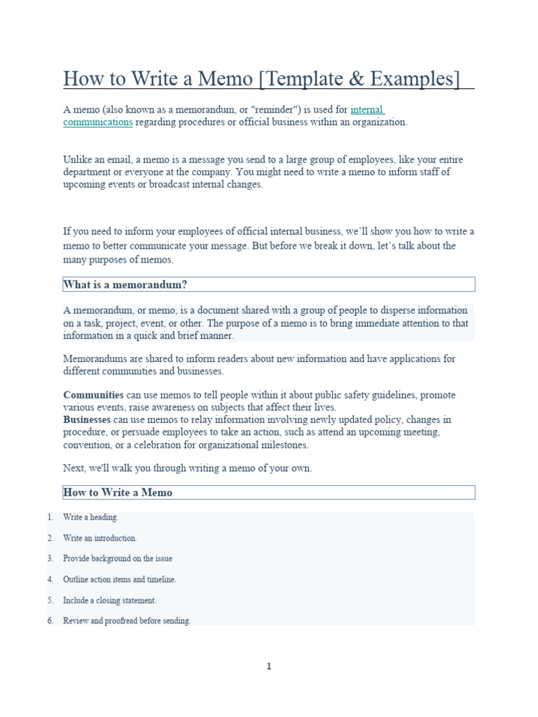 How To Write A Memo 7th Semester CON | PDF