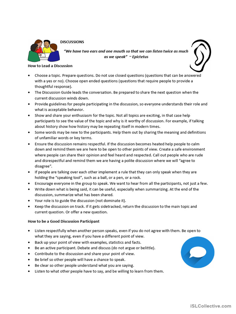 Discussion Handout | PDF | Cognition | Human Communication