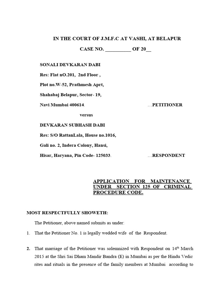 125 Maintenance Under Section. | PDF | Affidavit | Common Law