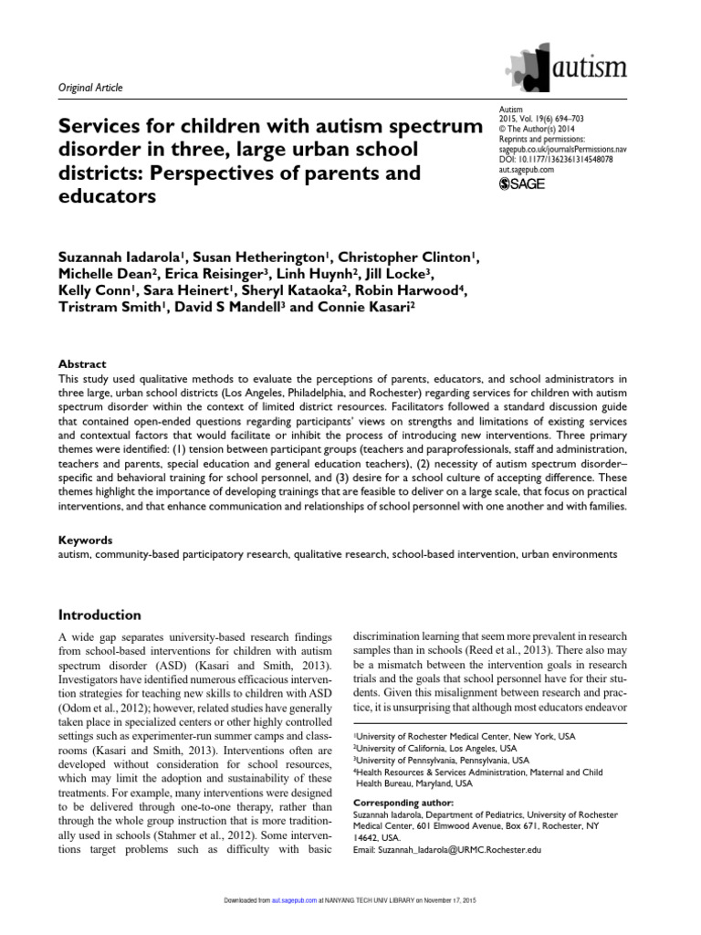 Iadarola2014 Parent Pers For Services For Asd Children | PDF | Autism ...