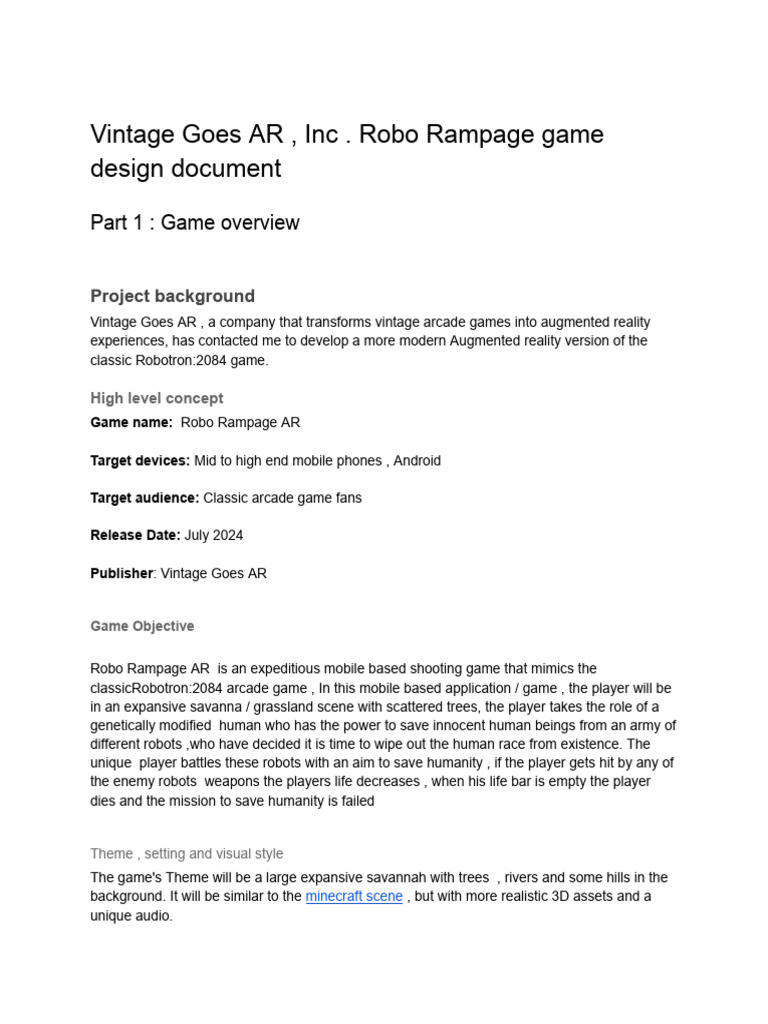 Robo Rampage Game Design Document | PDF