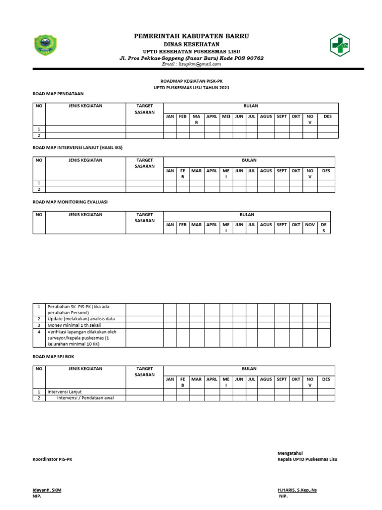 Roadmap Kegiatan Puskesmas Lisu 2023 | PDF
