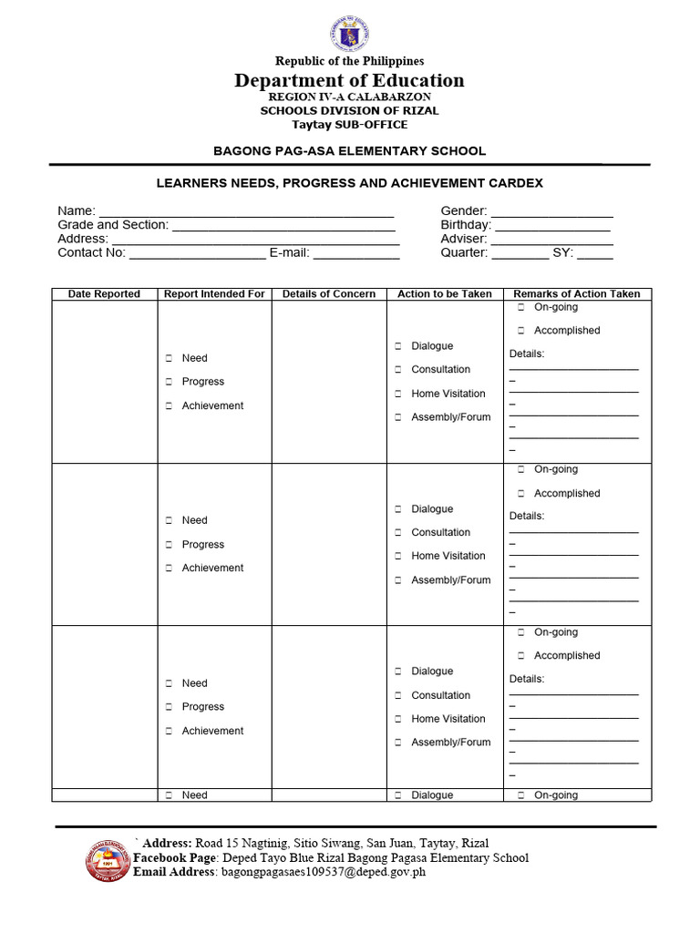 Learners Cardex 1 | PDF