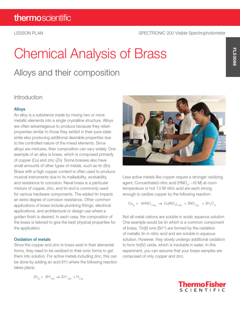 FL53098 Chemical Analysis Brass Lesson Plan | PDF | Alloy ...