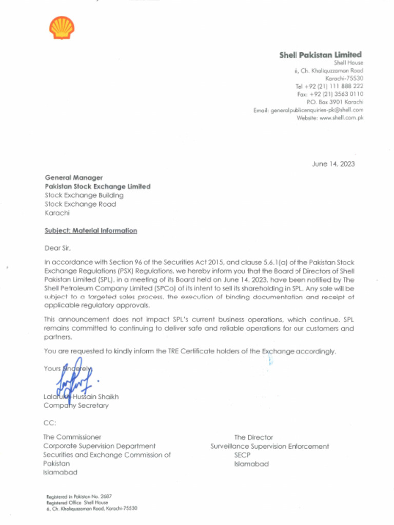 Shell Pakistan Announcement | PDF