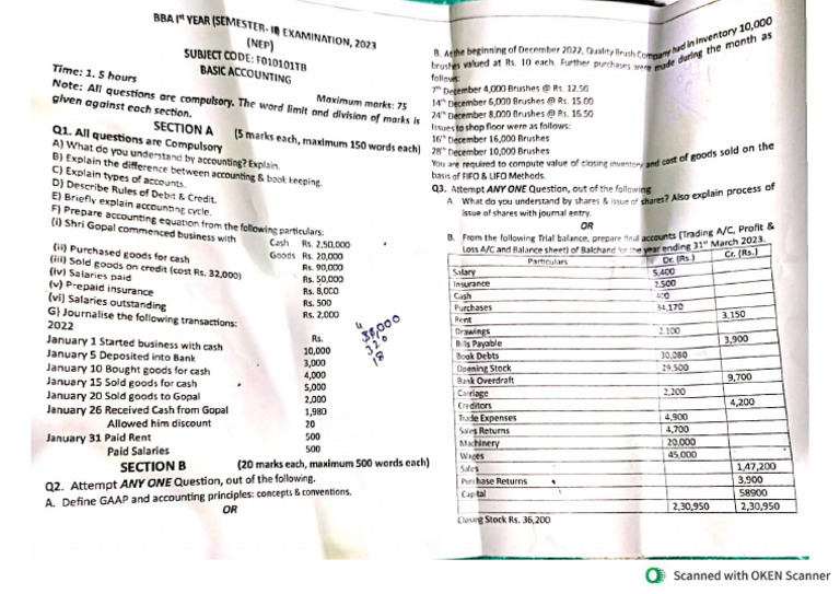 CSJMU Basic Accounting End Semester Examination | PDF