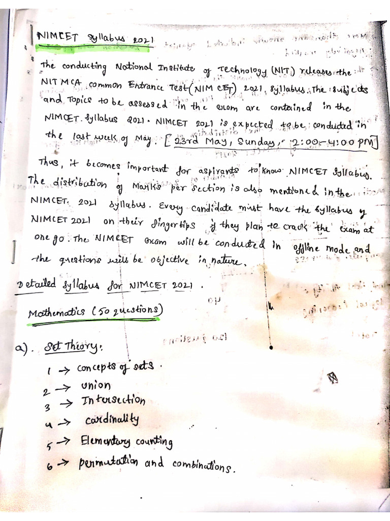 NIMCET Topic Wise Syllabus and Analysis. | PDF