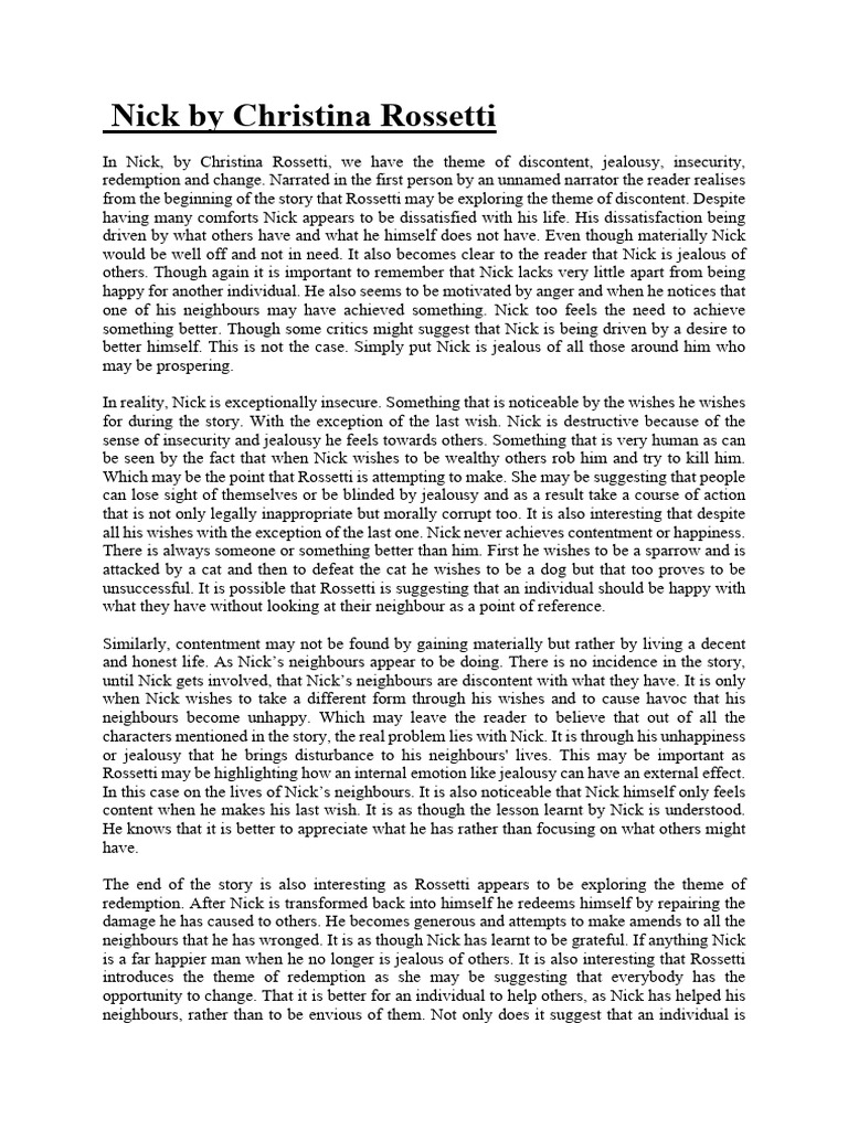 Nick by Christina Rossetti | PDF