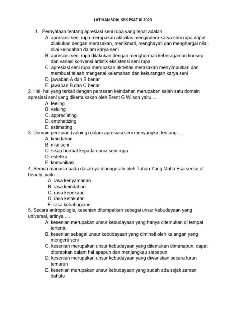Latihan Soal SBK Psat Xi 2023 | PDF