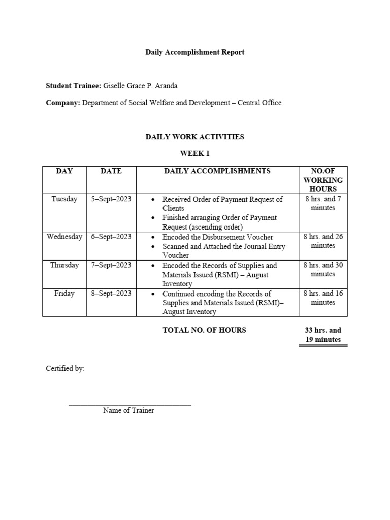 Daily Accomplishment Report | PDF