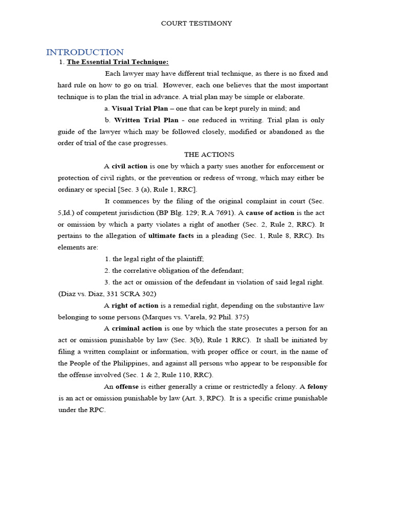 Court Testimony | PDF | Evidence (Law) | Witness