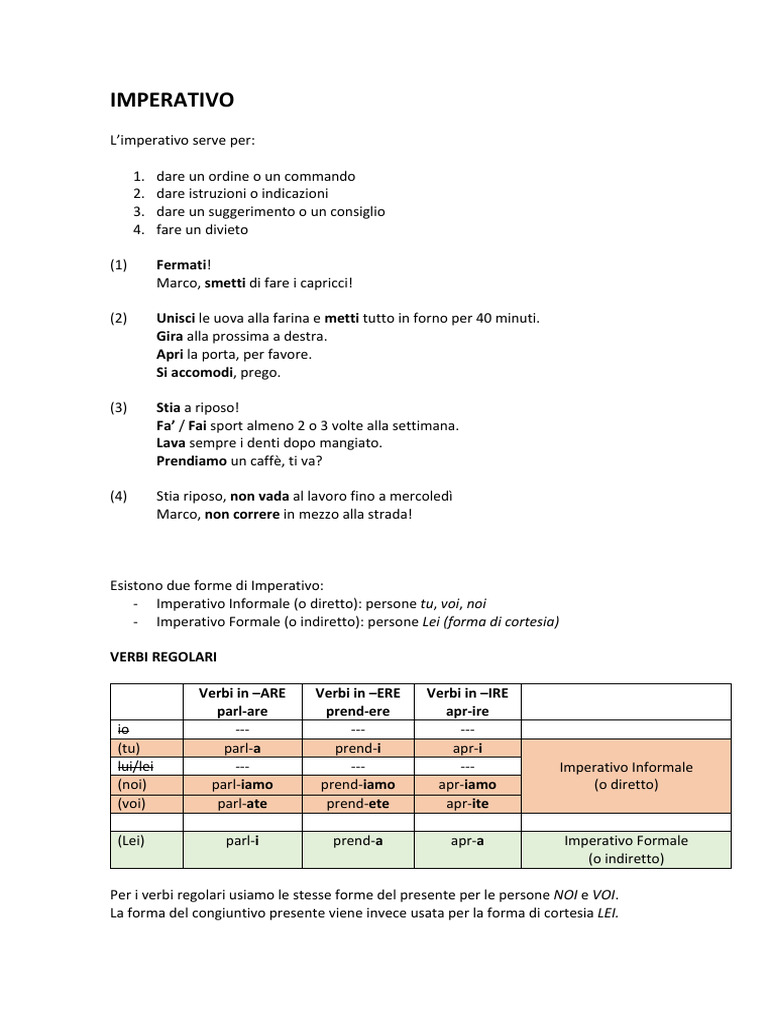 Imperativo Italiano | PDF