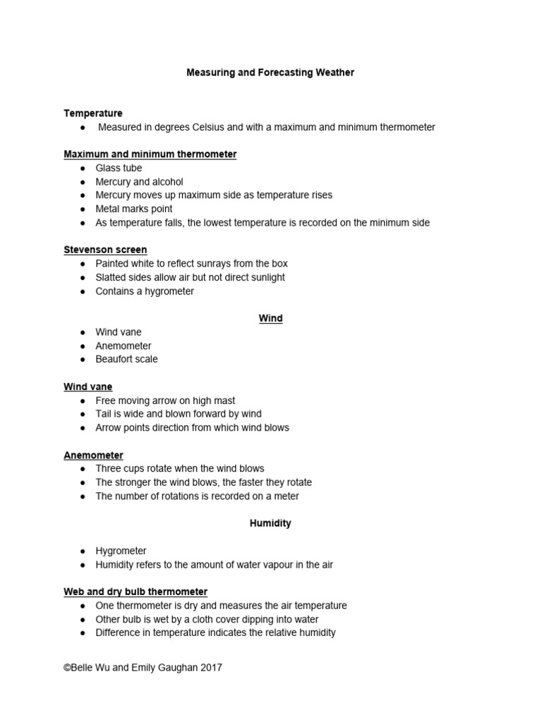 Measuring and Forecating The Weather Notes | PDF | Precipitation | Wound