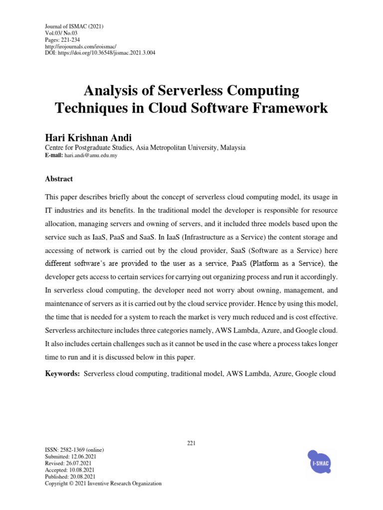 Analysis of Serverless Computing Techniques in Clo | PDF | Cloud Computing | Software As A Service