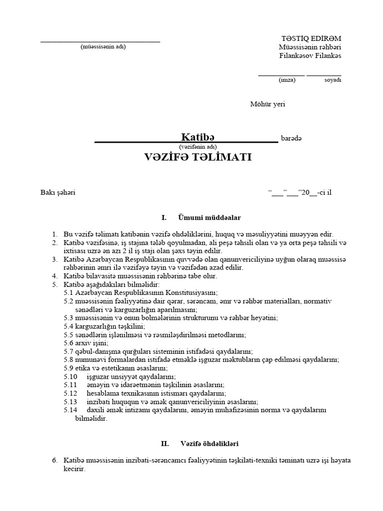 Vezife Telimat Katibe | PDF