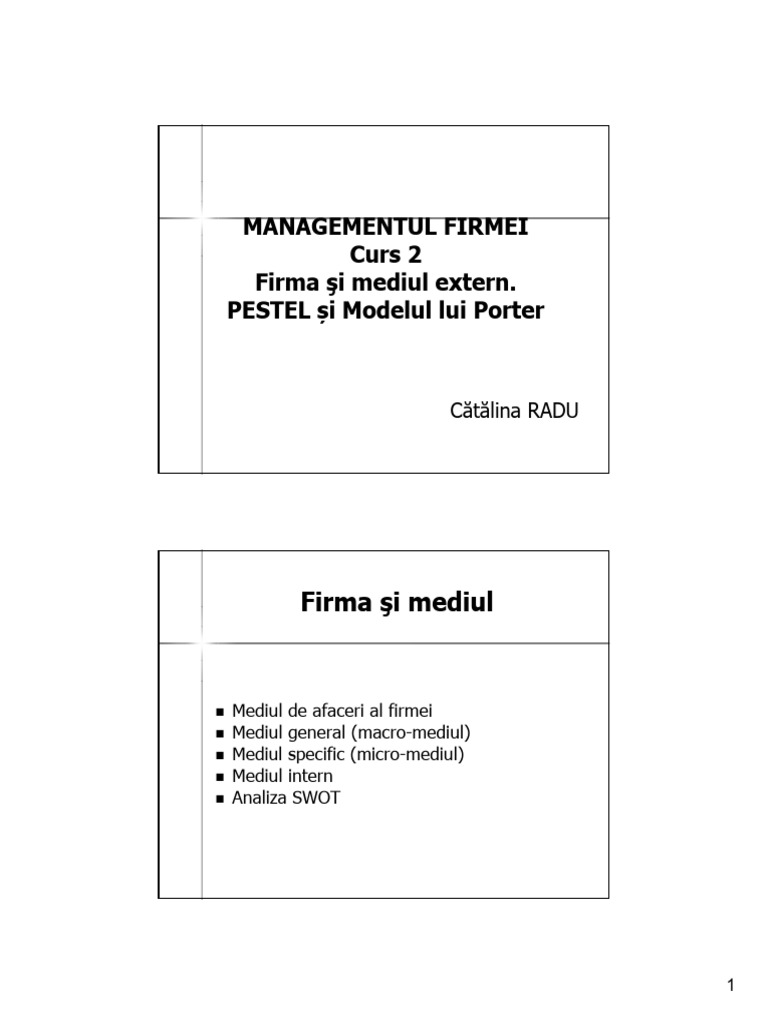 Curs 2_Firma si Mediul Extern_PESTEL si Modelul lui Porter | PDF