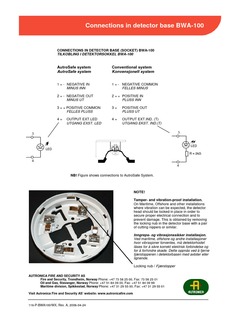 BWA-100 - Detector Base Connections | PDF