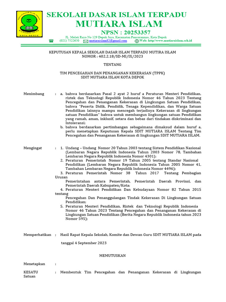 Format SK TPPK Satuan Pendidikan | PDF