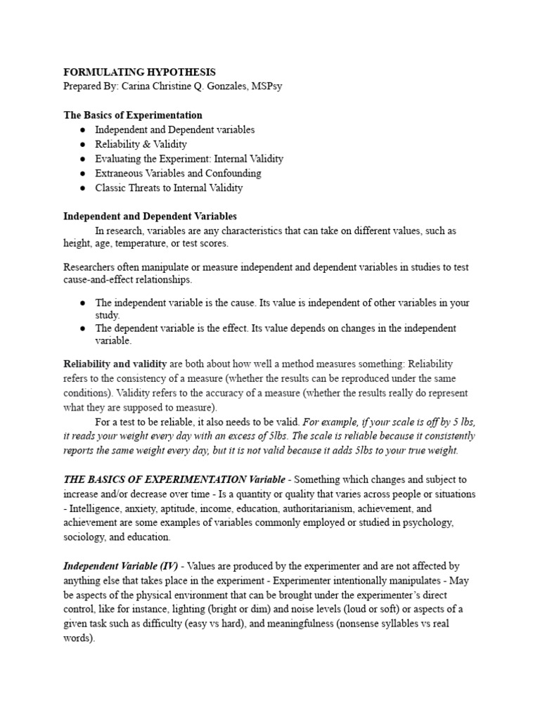 5.-FORMULATING-HYPOTHESIS | PDF | Validity (Statistics) | Hypothesis