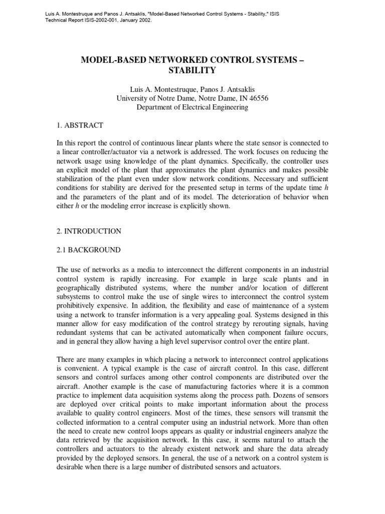 Luis A. Montestruque, P. J. Antsaklis 2002 MODEL-BASED NETWORKED ...
