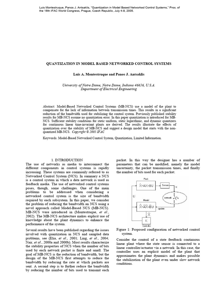 Luis A. Montestruque, P. J. Antsaklis 2003 2005 Quantization in Model ...