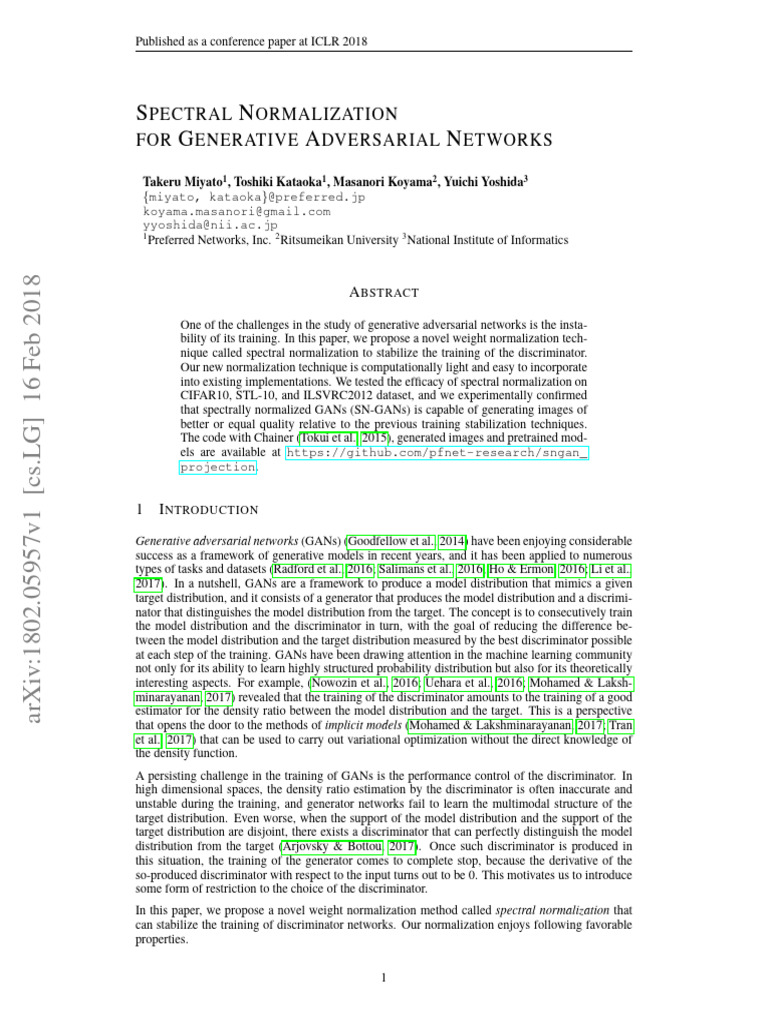 Spectral Normalization For GANs | PDF | Matrix (Mathematics) | Applied ... Spectral Normalization For GANs | PDF | Matrix (Mathematics) | Applied ...