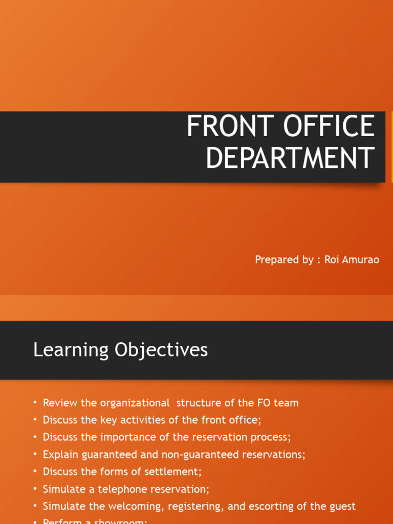 Front Office Department Overview and Functions | PDF | Credit Card ...