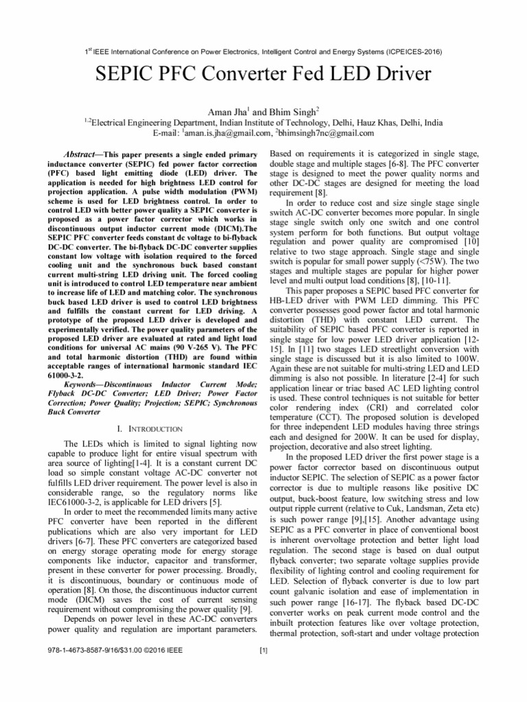 SEPIC PFC Converter Fed LED Driver: Abstract | PDF | Electrical Engineering | Electricity