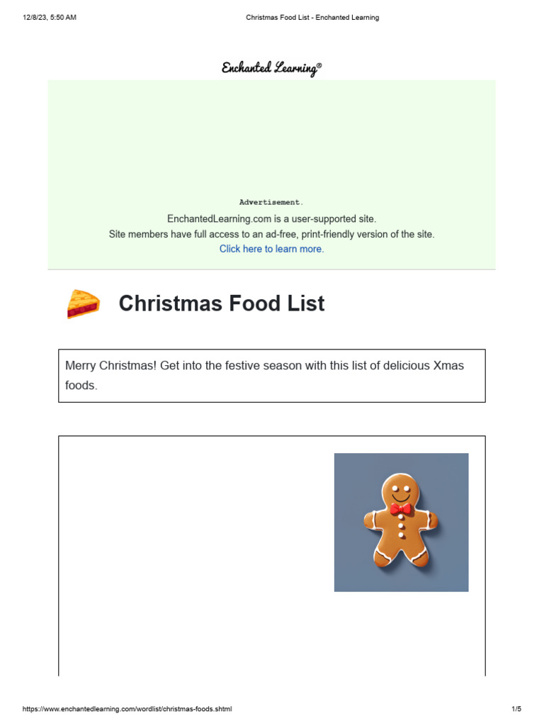 Christmas Food List - Enchanted Learning | PDF