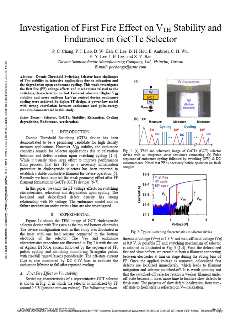 Investigation of First Fire Effect On VTH Stability and Endurance in ...
