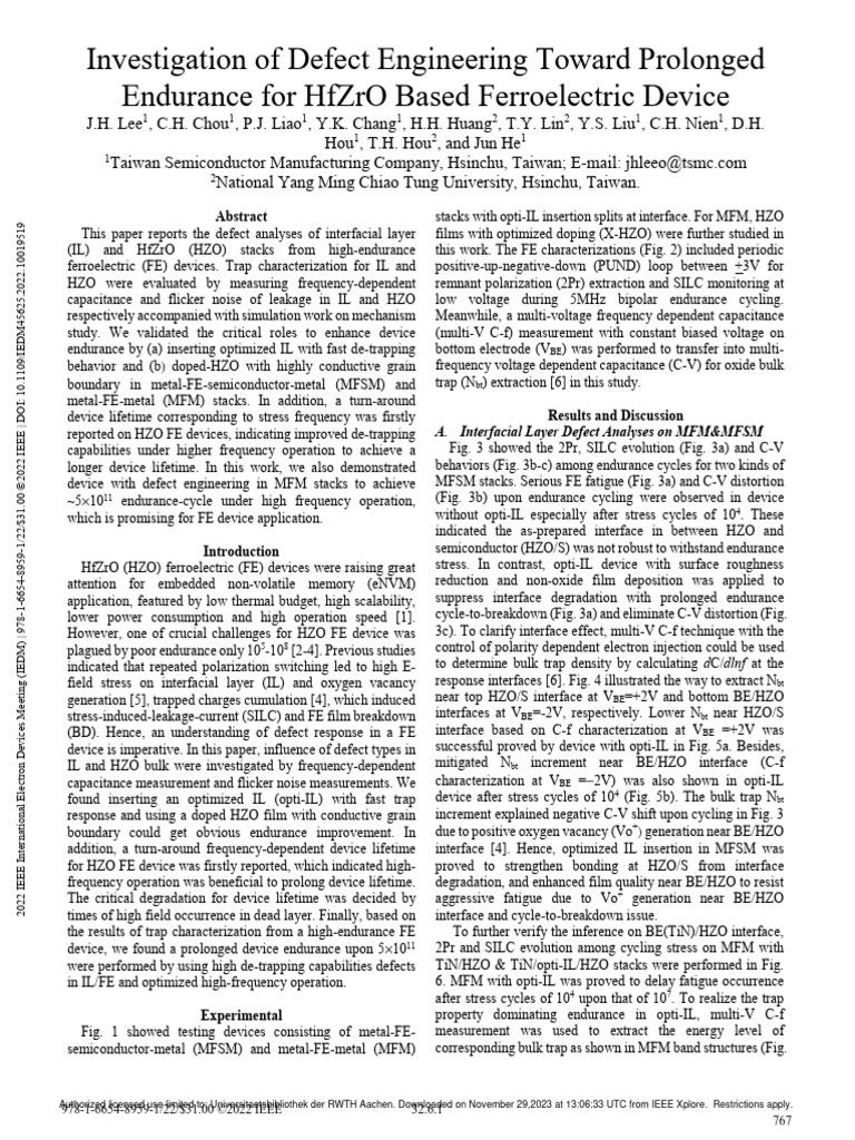 Investigation of Defect Engineering Toward Prolonged Endurance For ...