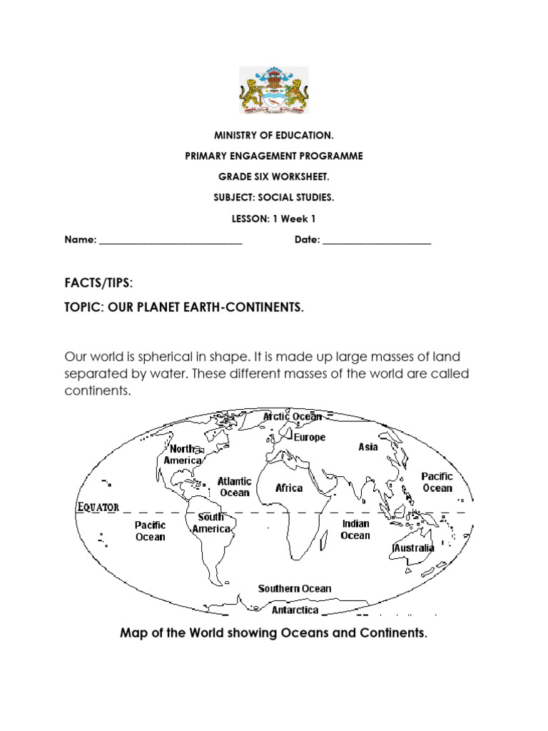 Grade Six Social Studies: Continents & Oceans | PDF | Equator | Latitude