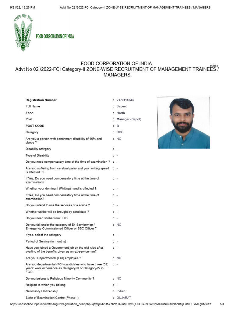 FCI Manager Recruitment Details | PDF | Government