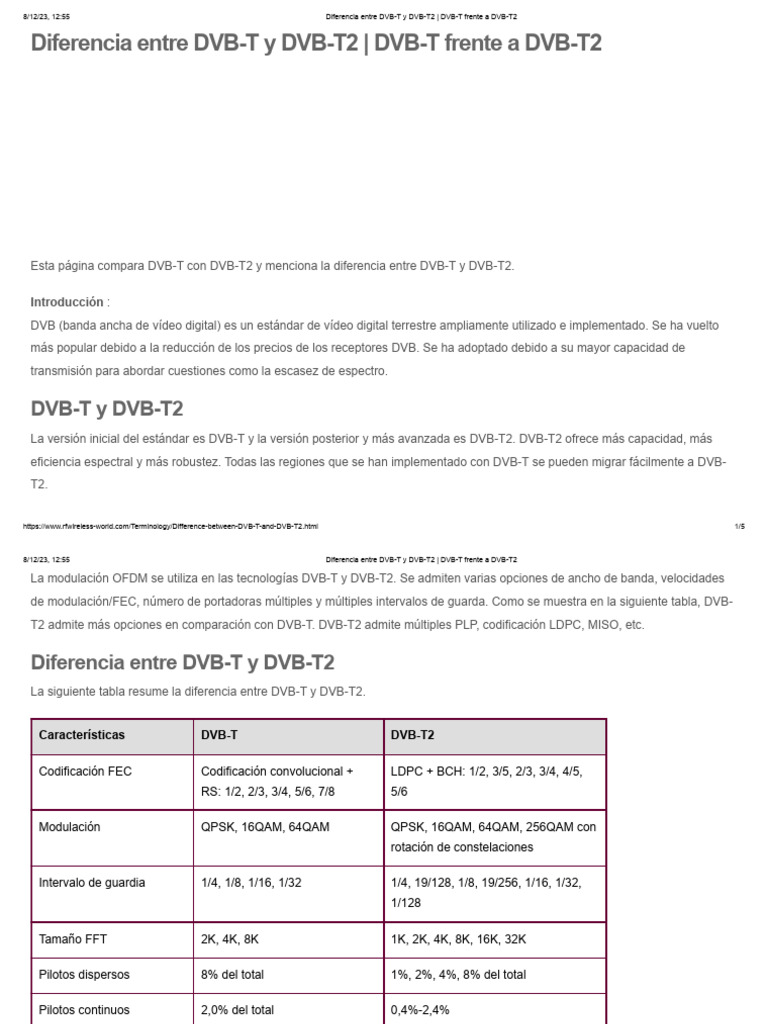 Diferencia entre DVB-T y DVB-T2 _ DVB-T frente a DVB-T2 | PDF