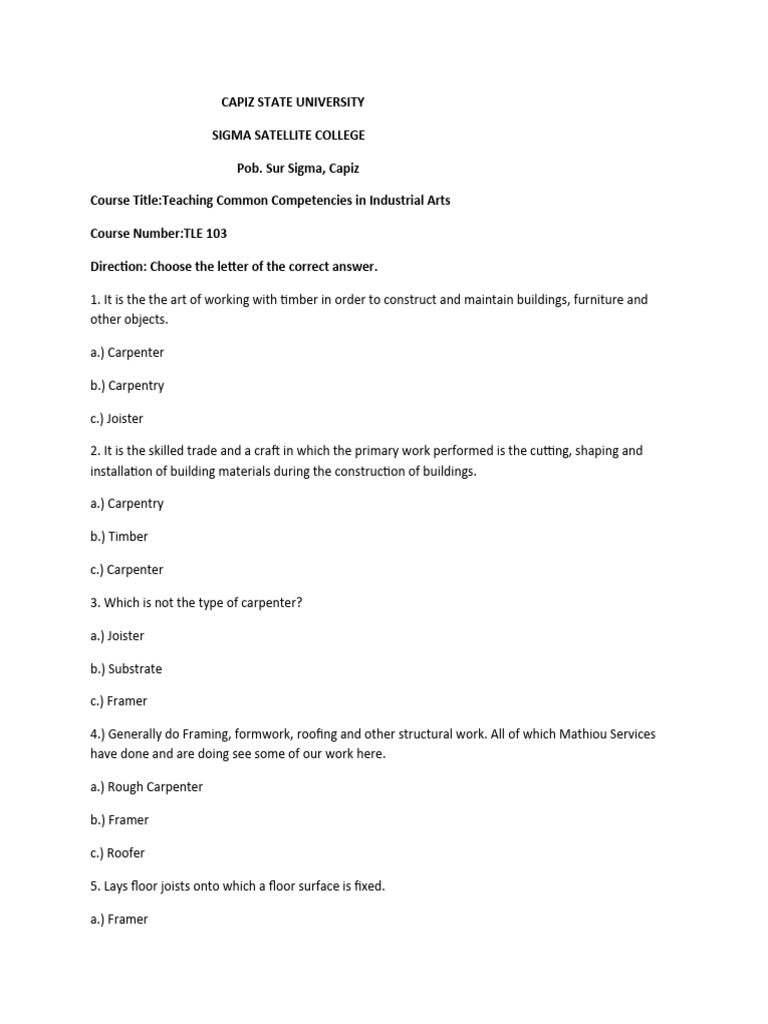 Quiz in Carpentry | PDF