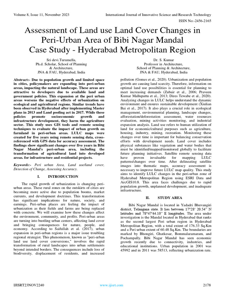 Assessment of Land use Land Cover Changes in Peri-Urban Area of Bibi Nagar Mandal Case Study ...