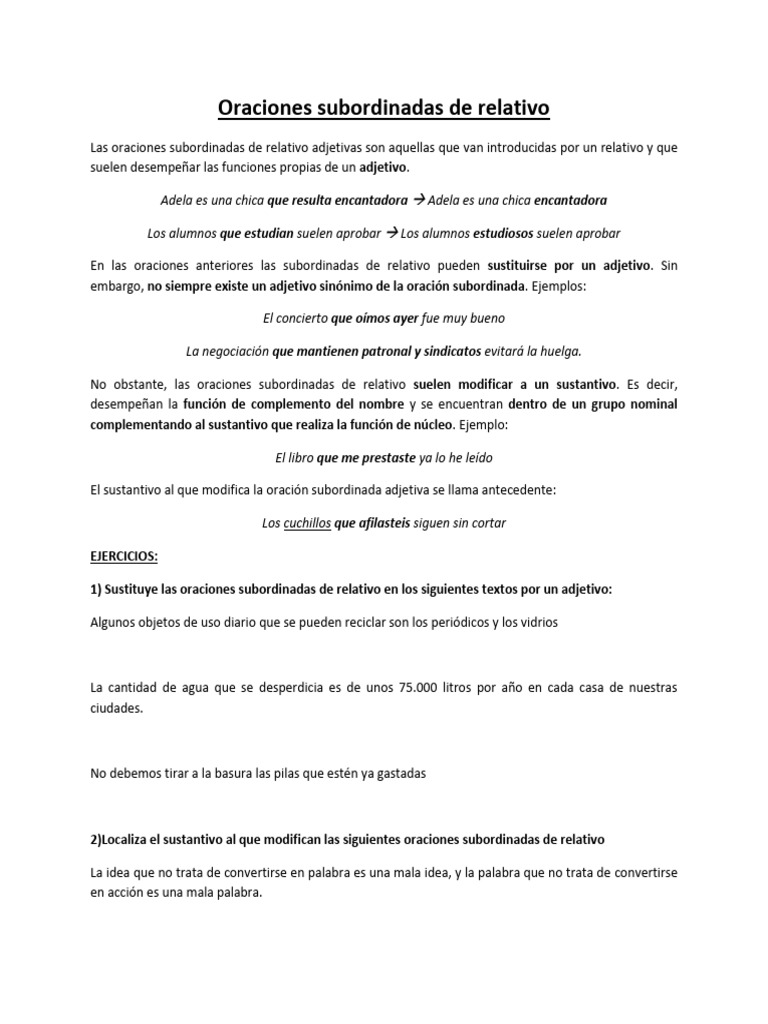 Oraciones Subordinadas de Relativo | PDF
