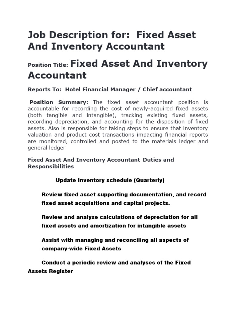 4.job Description For Fixed Assets and Inventory | PDF