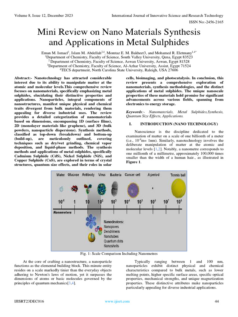 Mini Review On Nano Materials Synthesis and Applications in Metal ...