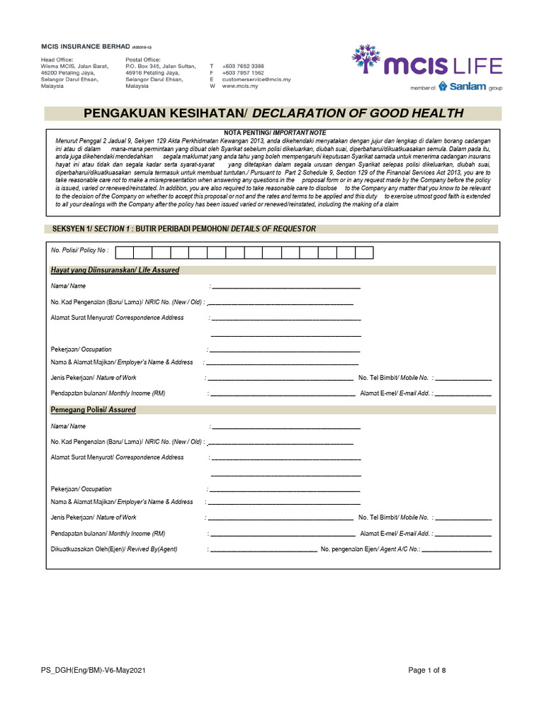 Pengakuan Kesihatan untuk Insurans | PDF