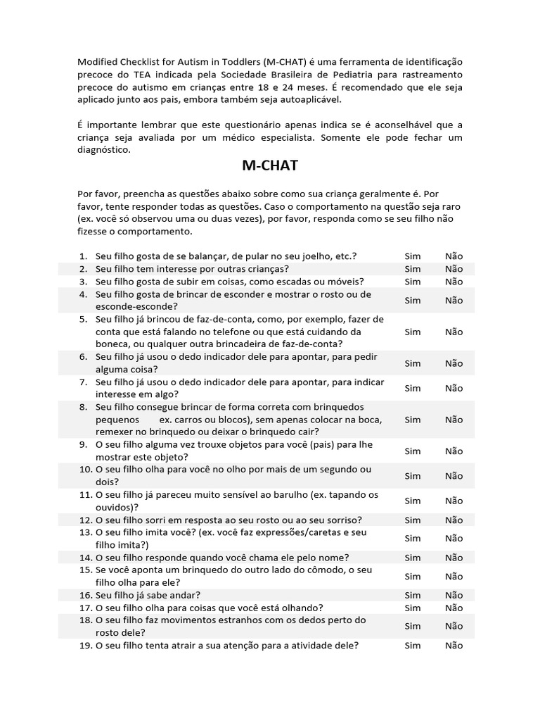 M-CHAT Portugues | PDF | Brinquedos
